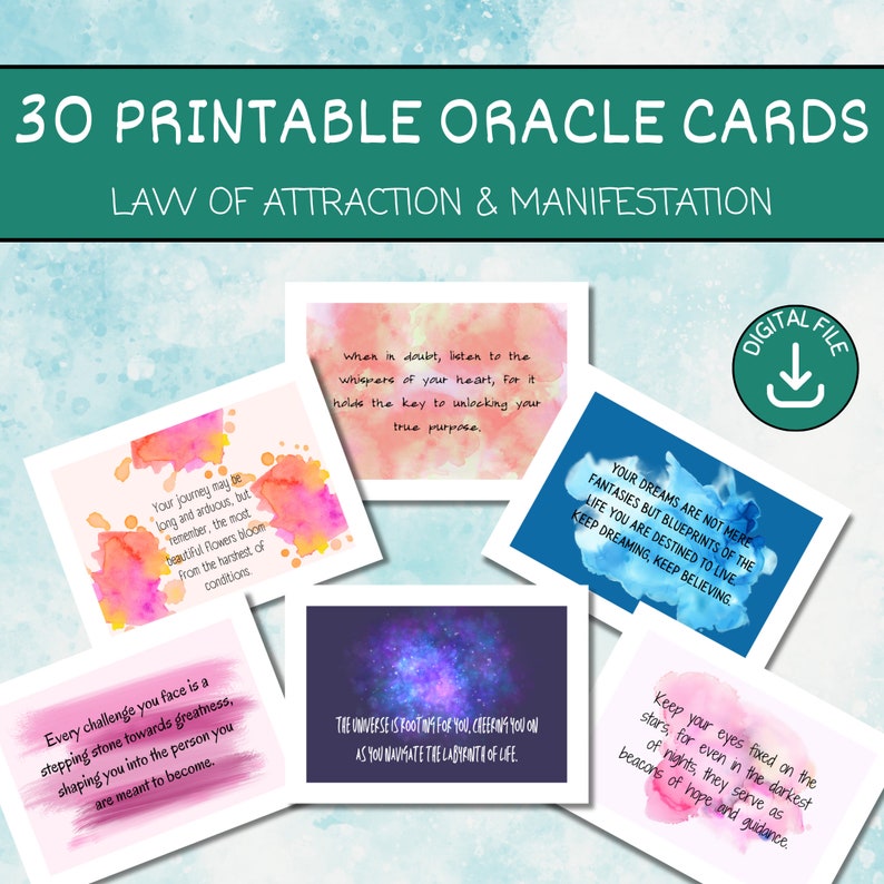 Printable Oracle Cards, Digital Cards, Daily Manifestation, Law of ...