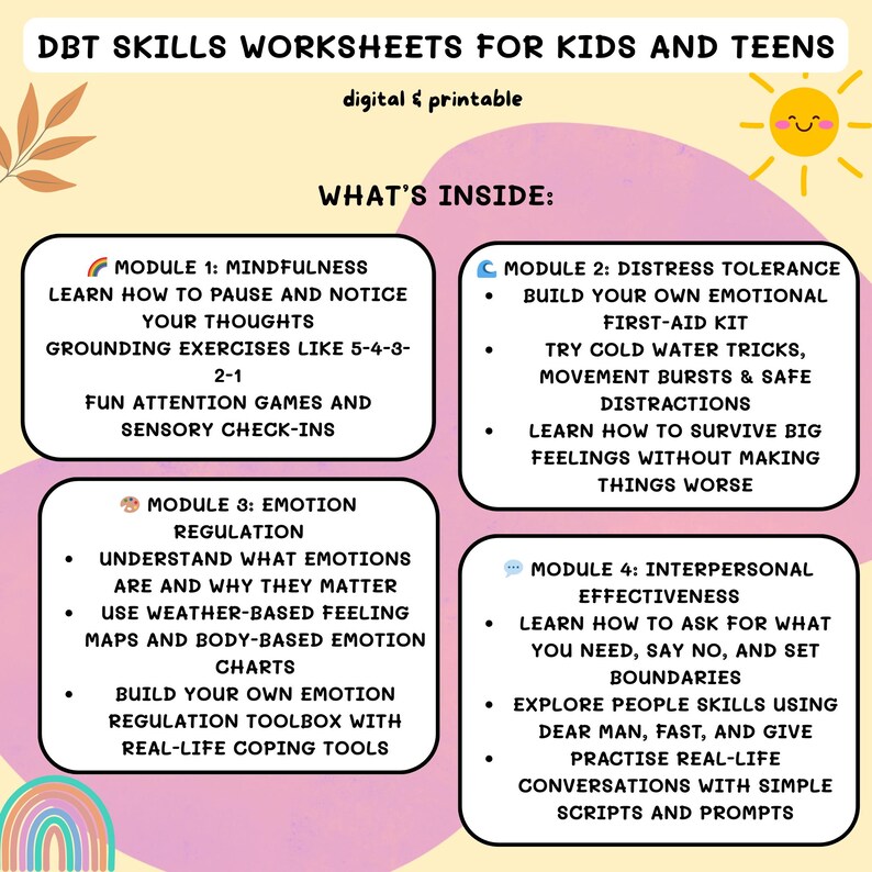 DBT Skills Worksheet for Kids, DBT for Children, Emotional Regulation ...