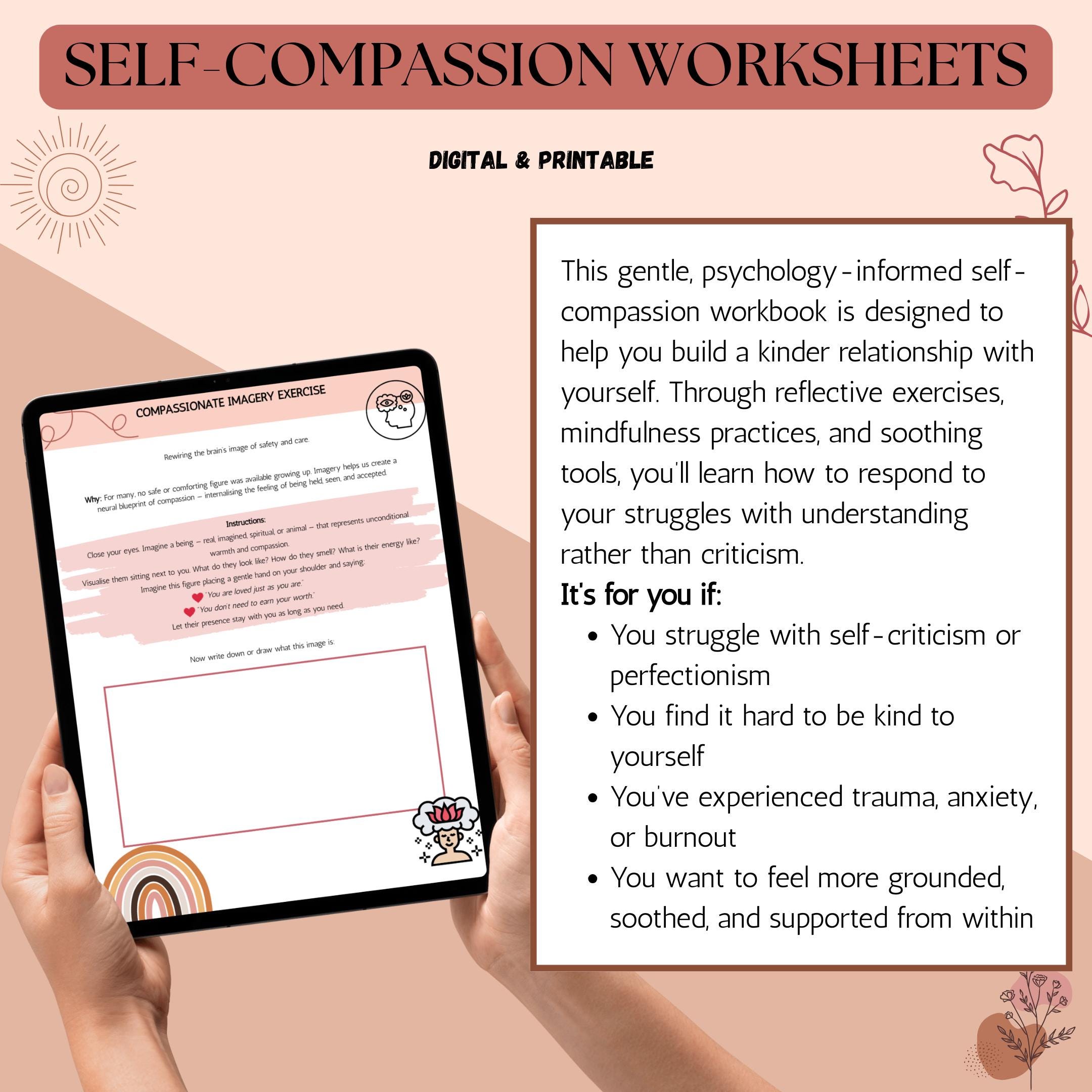 Self-compassion Workbook: Gentle Mental Health Journal (printable PDF ...