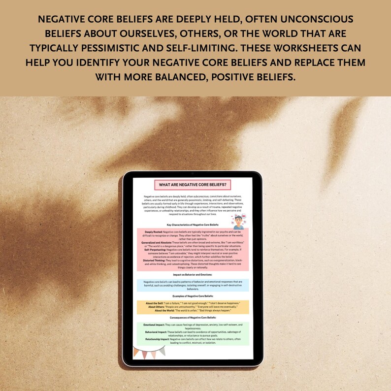 Common Core Beliefs, Core Beliefs Worksheet, Negative Thought ...