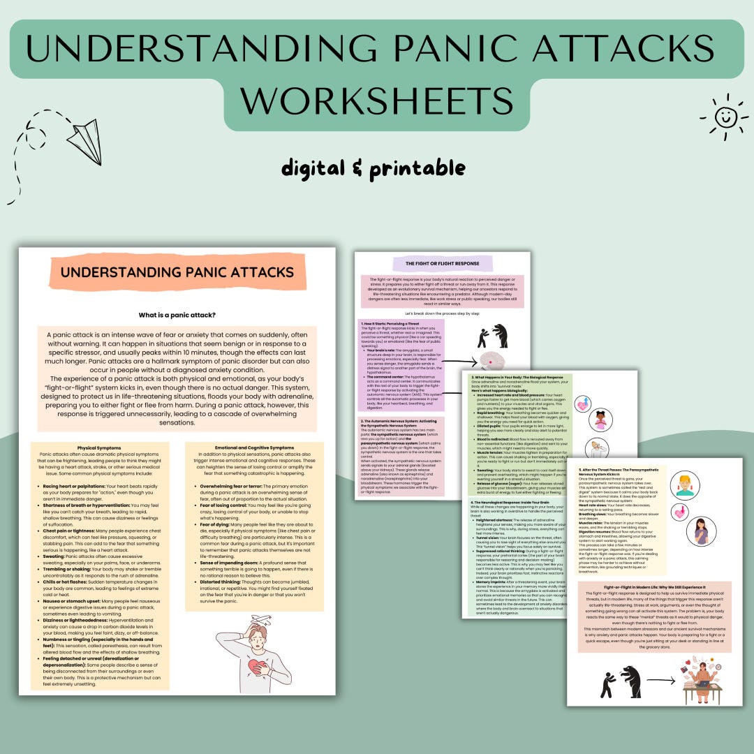 Understanding Panic Attacks, Panic Attack and Anxiety Worksheets, Coping Skills, Mindfulness and ...