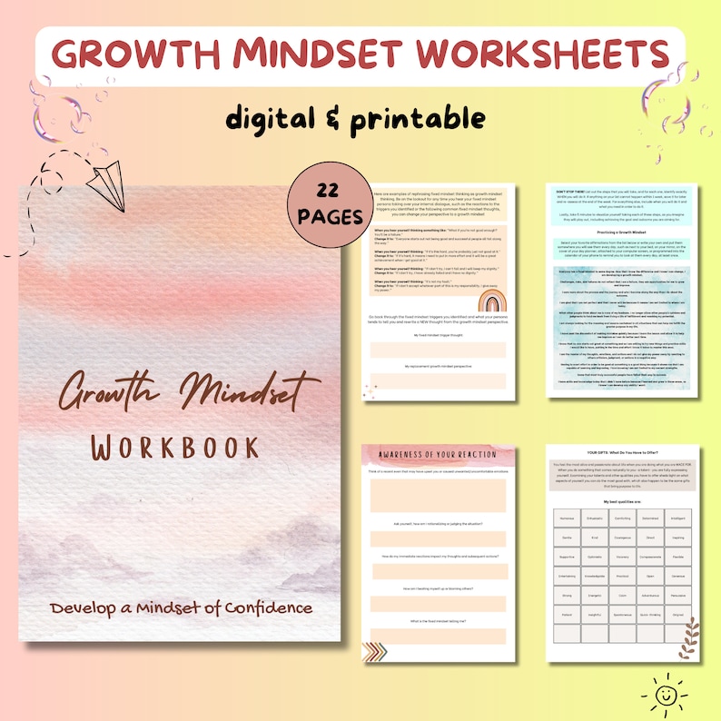 Growth Mindset Therapy Worksheets, Growth Mindset Journal, Therapy ...