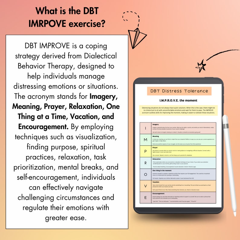 DBT IMPROVE Exercise, Distress Tolerance Skills, DBT Worksheets, Dbt ...