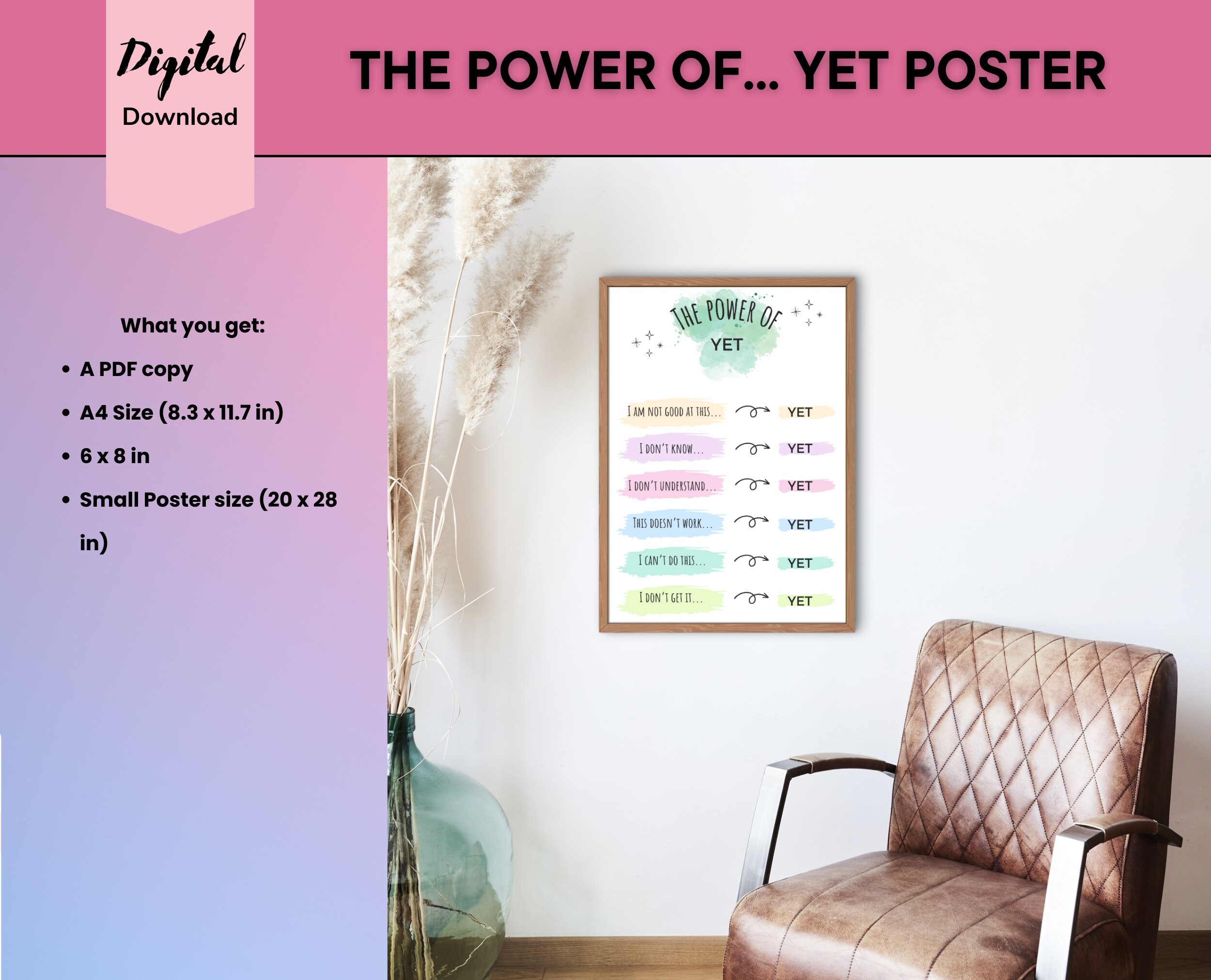 The Power of yet Poster | Therapy Office Decor | Therapy Print | Growth ...