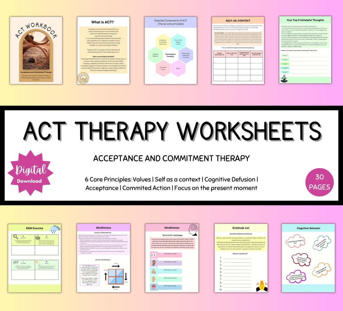 ACT Therapy Worksheets, Acceptance & Commitment Therapy, Therapy ...