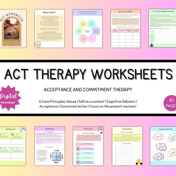 Acceptance and Commitment Skills Worksheets - Etsy