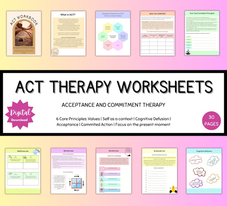 ACT Therapy Worksheets, Acceptance & Commitment Therapy, Therapy ...