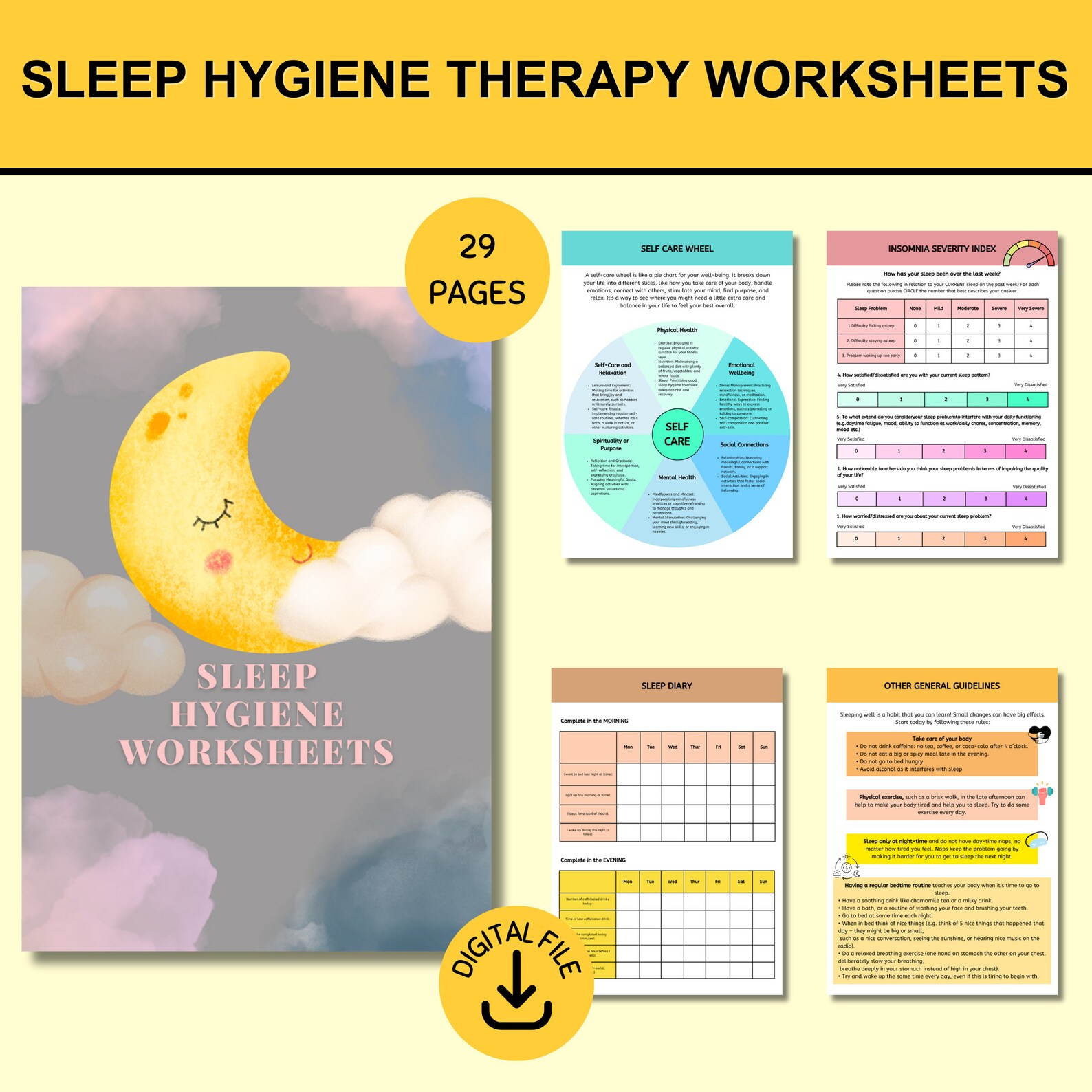 Sleep Hygiene Worksheets, Sleep Journal, Sleep Habits, Sleep Cycle ...