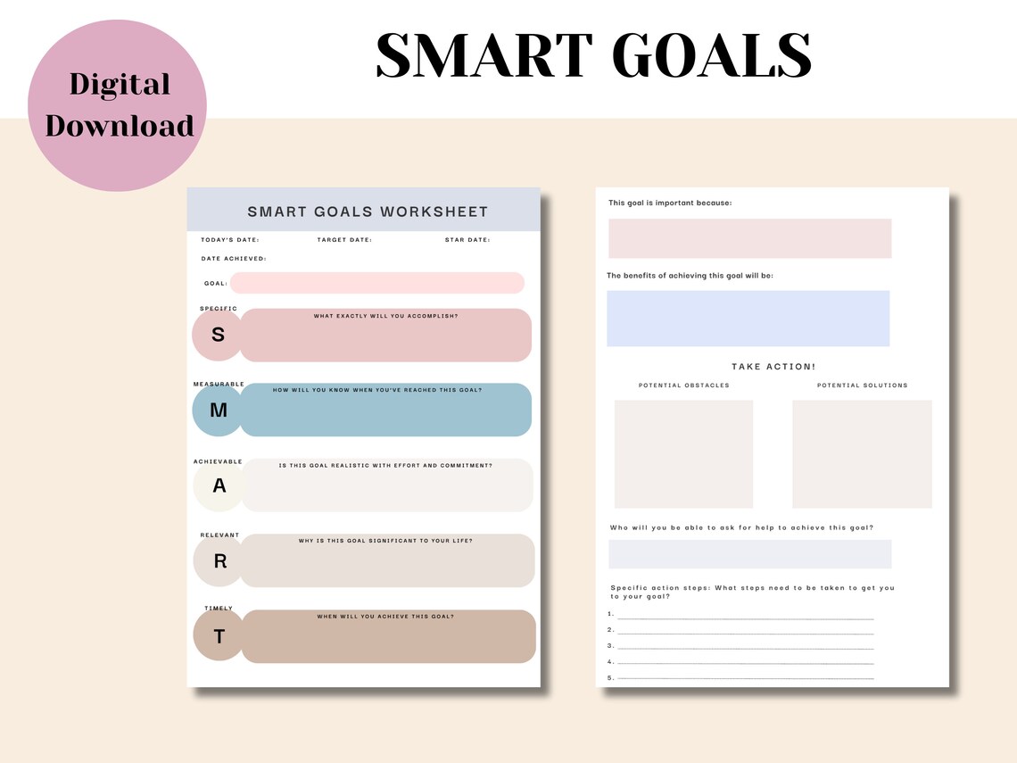 Goal Setting Worksheet / SMART Goals / Goal Planner / Goal Tracker ...