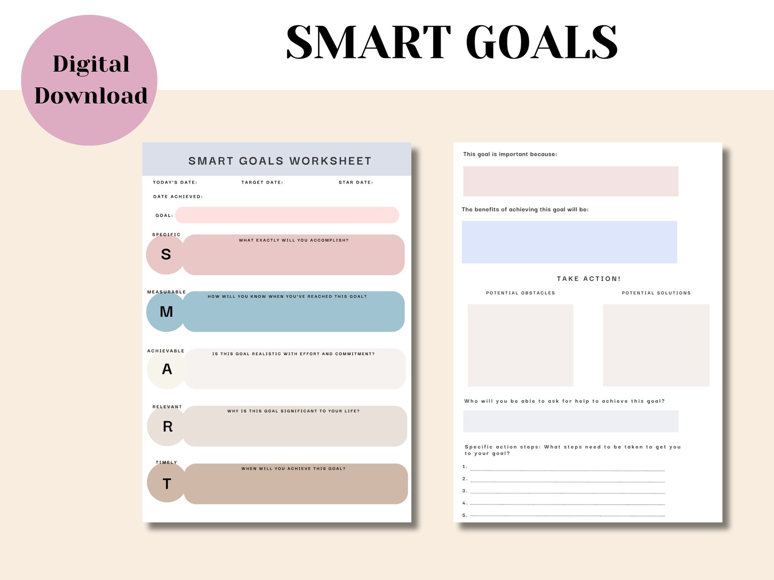 Goal Setting Worksheet / SMART Goals / Goal Planner / Goal Tracker ...