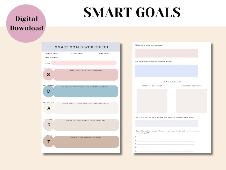 Goal Setting Worksheet / SMART Goals / Goal Planner / Goal Tracker ...