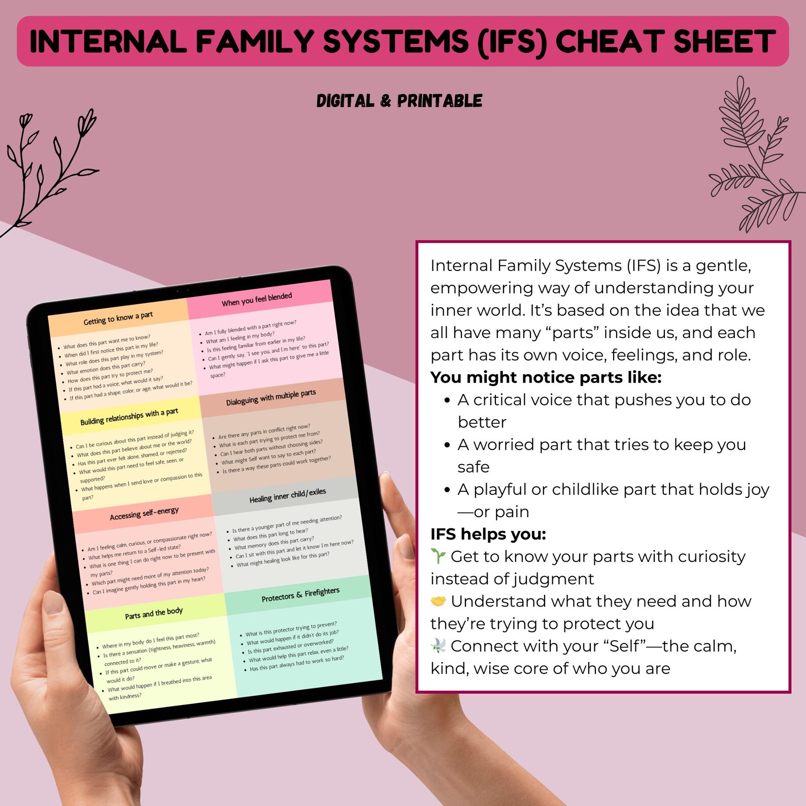 IFS Cheat Sheets: Internal Family Systems Therapy Worksheets, Self Help ...