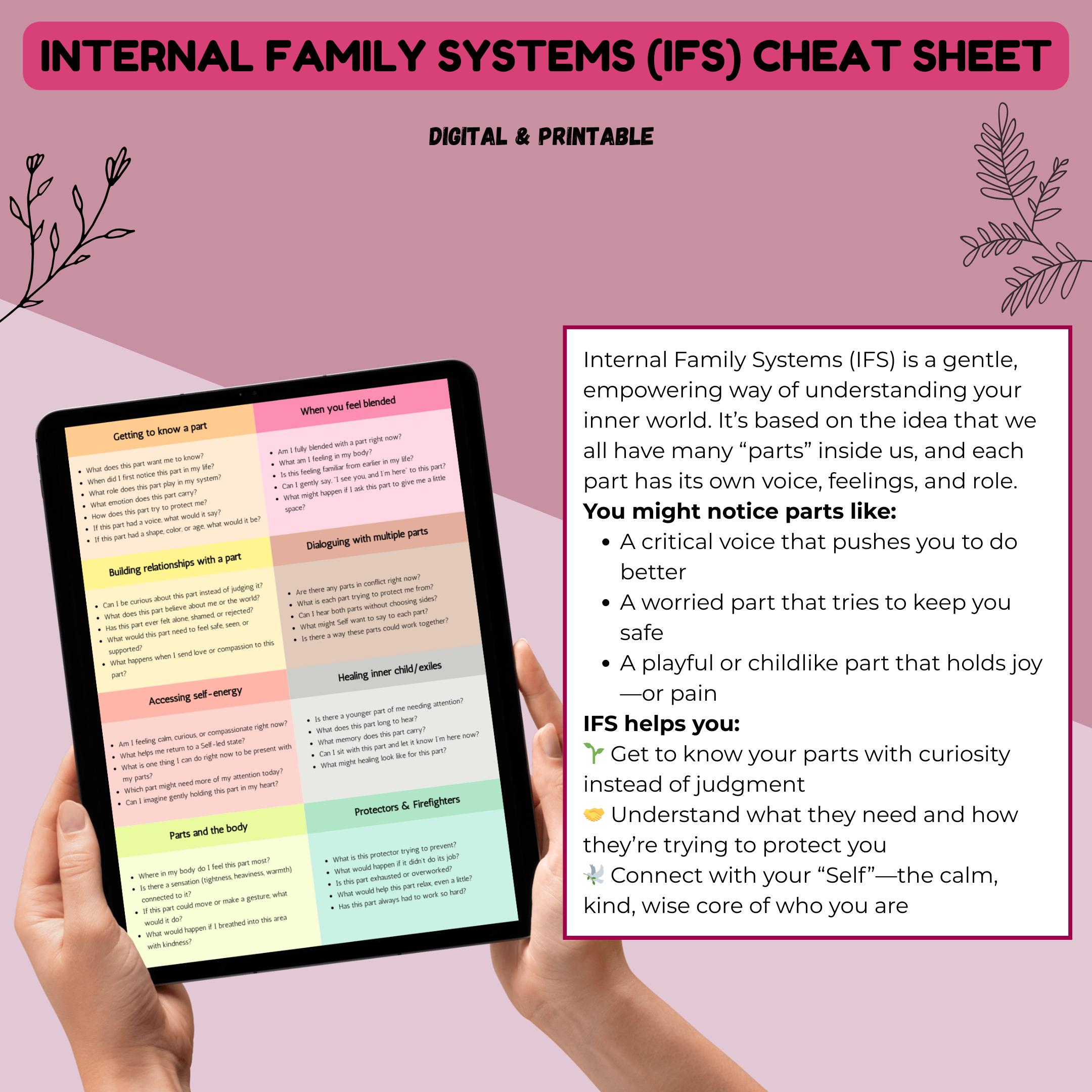 IFS Cheat Sheets: Internal Family Systems Therapy Worksheets, Self Help ...