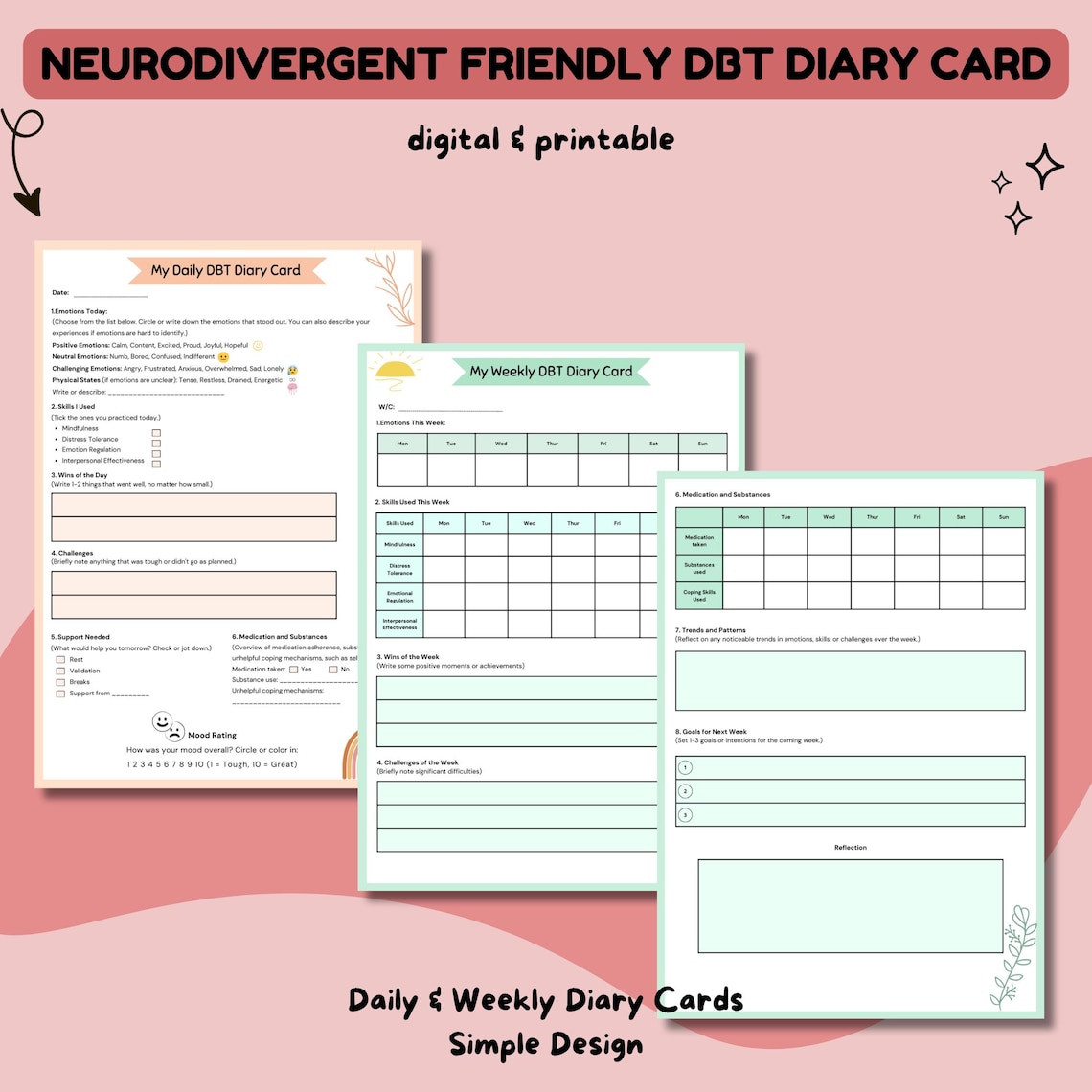Neurodivergent-friendly DBT Diary Cards: Skills Tracker (digital ...
