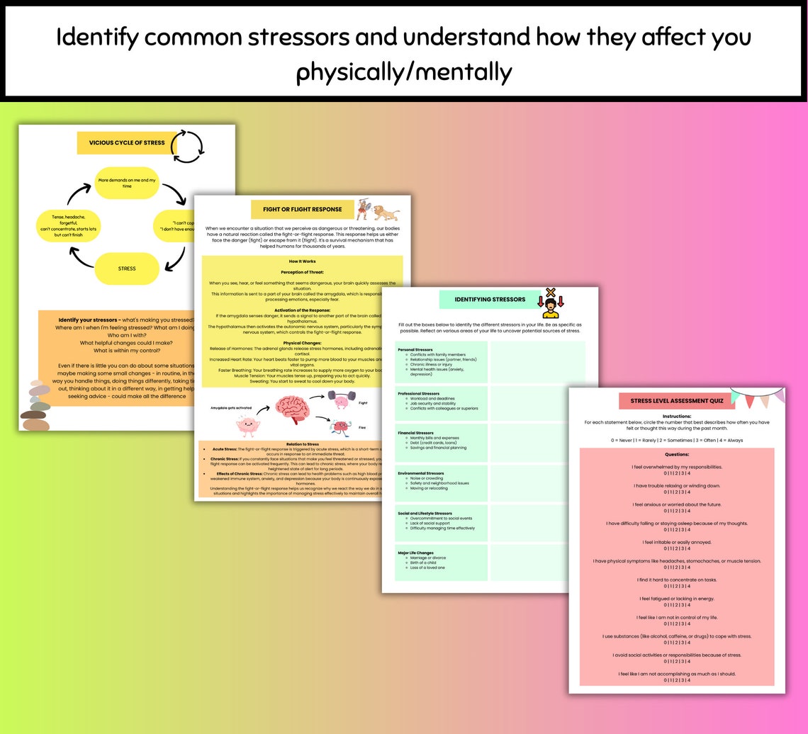 Stress Management Worksheets, Stress Relief Printables, Burnout ...