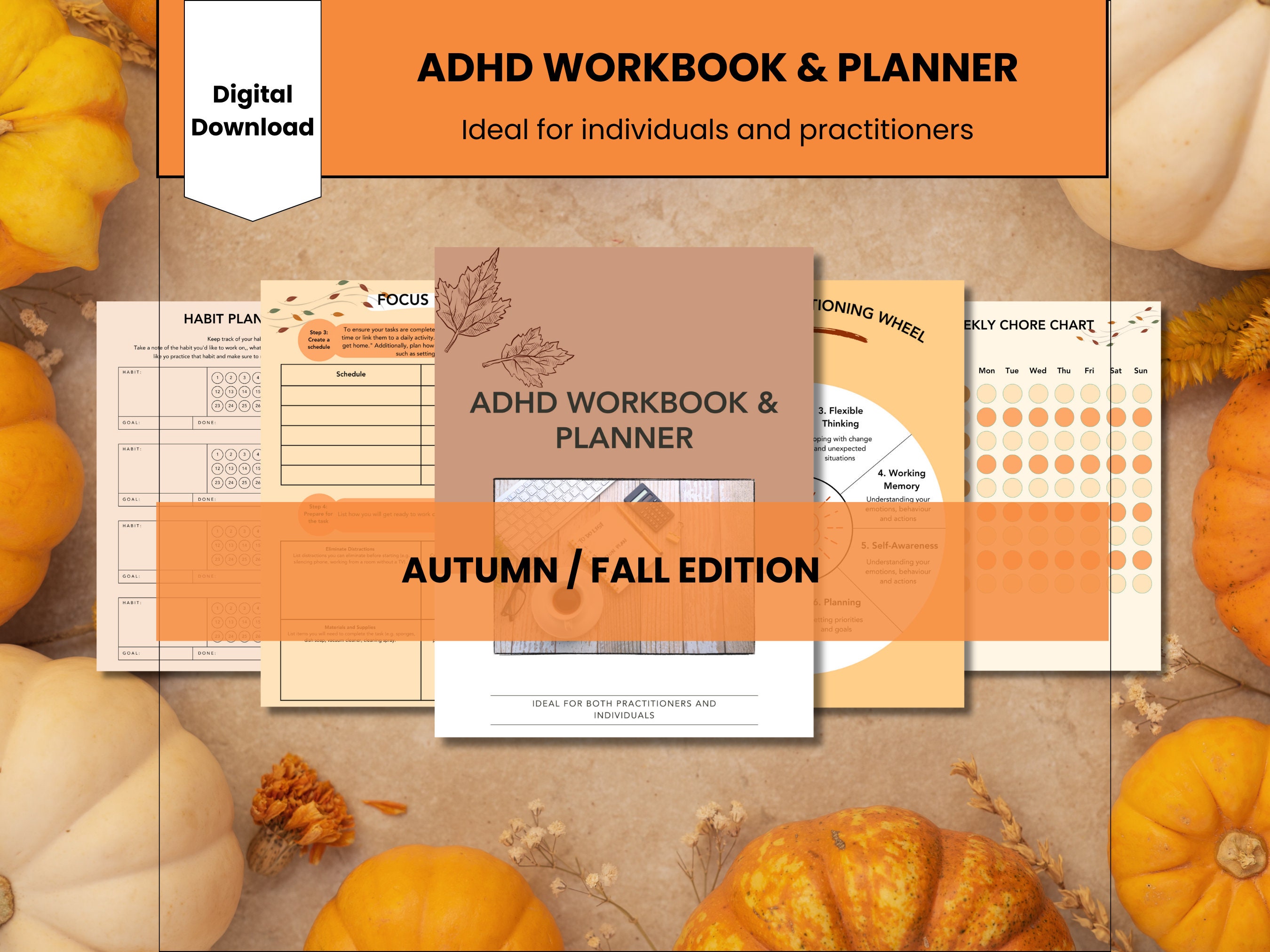 ADHD Digital Planner Fall Edition, ADHD Workbook, Neurodivergent ...