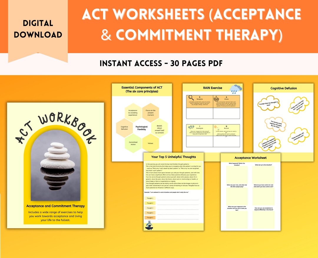 ACT Worksheets | Acceptance & Commitment Therapy | Therapy Worksheet | CBT Tools | Counselling ...