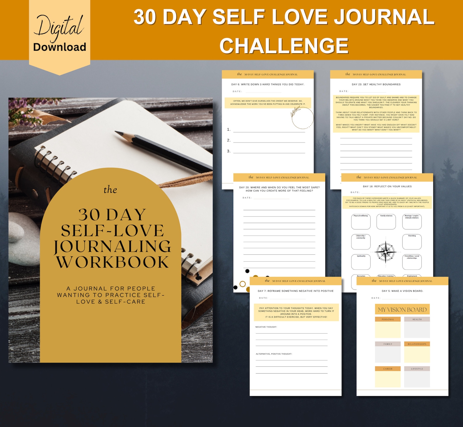 30 Day Self Love Journal Challenge, Self Discovery Journal, Self Care ...
