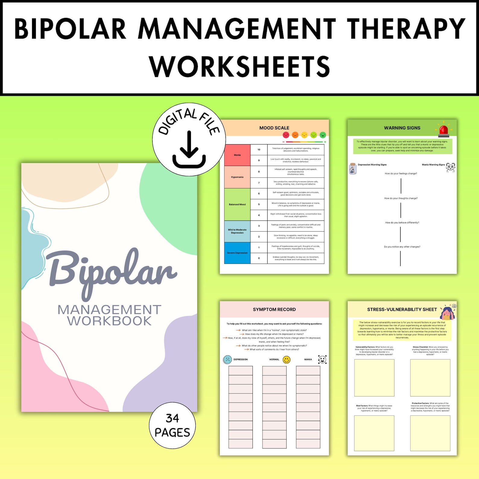 Bipolar Worksheets, Bipolar Disorder, Therapy Worksheets, Mood Tracker ...