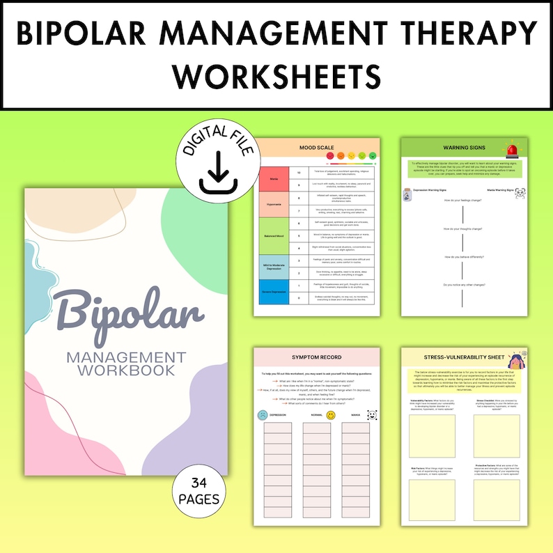 Bipolar Worksheets, Bipolar Disorder, Therapy Worksheets, Mood Tracker ...
