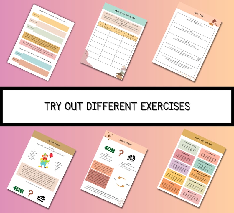 Thought Challenging Worksheets, Negative Self Talk, Thought Record, CBT ...