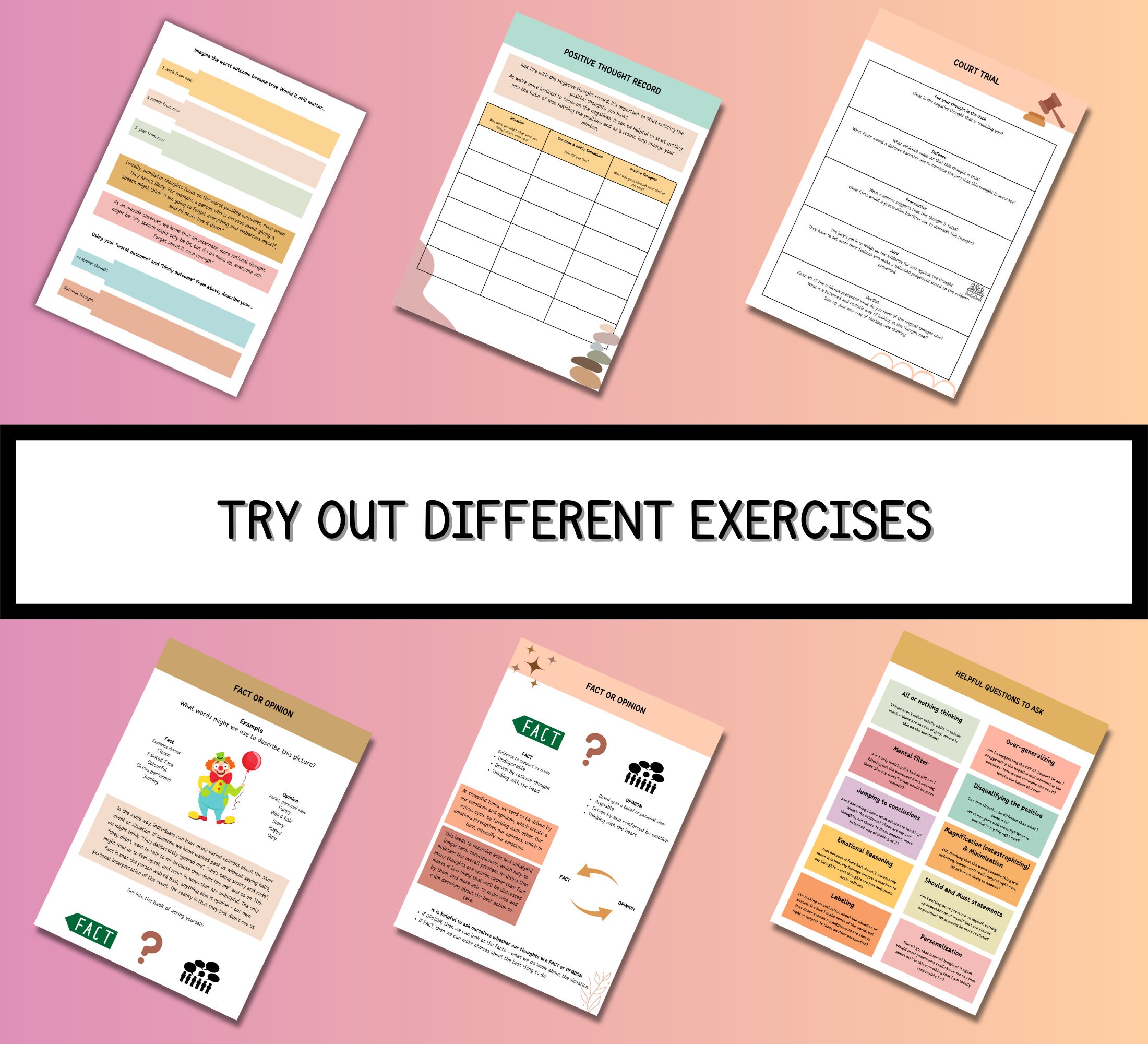 Thought Challenging Worksheets, CBT Coping Skills, Anxiety Relief, CBT ...
