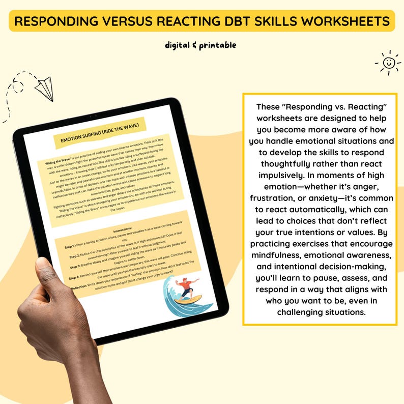 Responding Vs Reacting Workbook: DBT Skills, Emotional Regulation ...