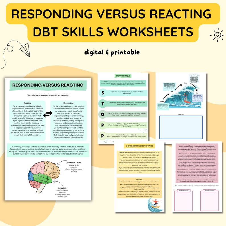 Responding Vs Reacting Workbook: DBT Skills, Emotional Regulation ...