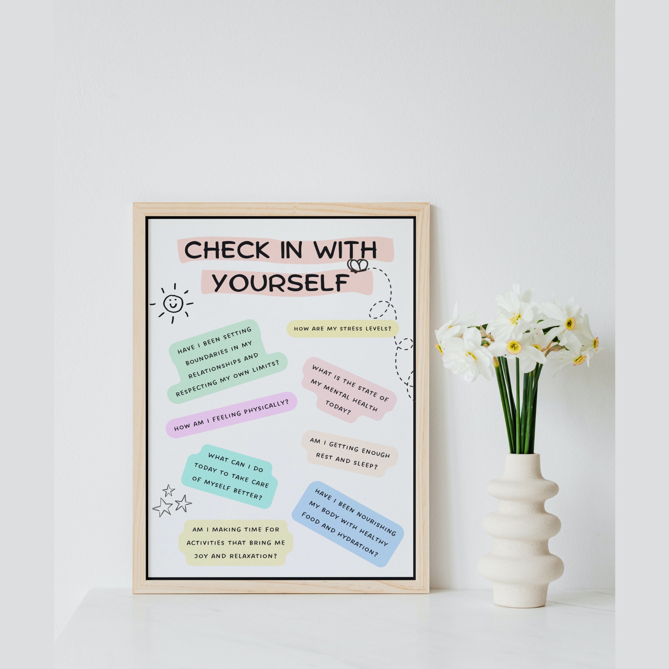 Feelings Check in Print, Mental Health Print, Self Care Poster, Daily ...