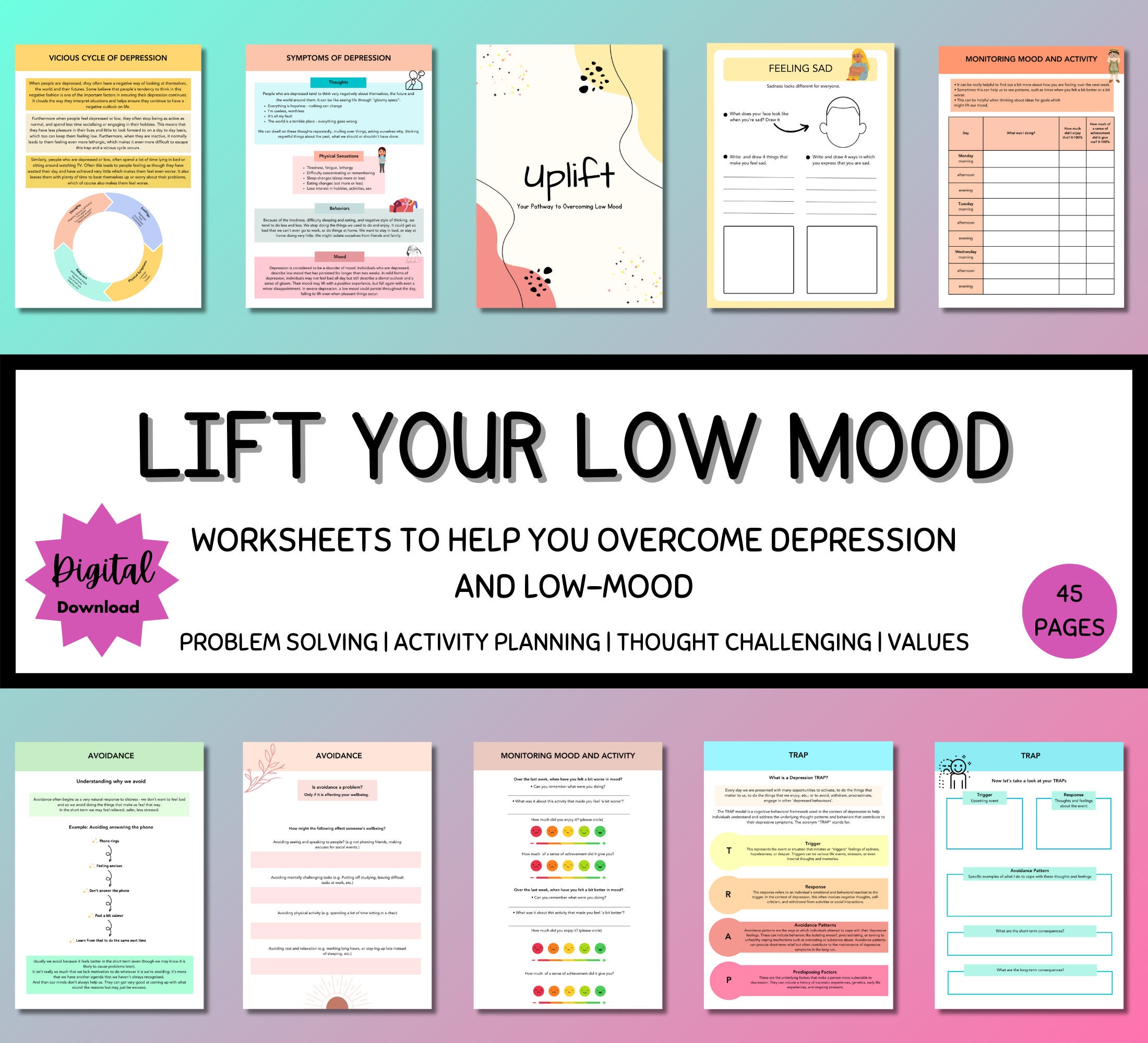 Depression Worksheets, CBT Worksheets, Coping Skills, Growth Mindset ...