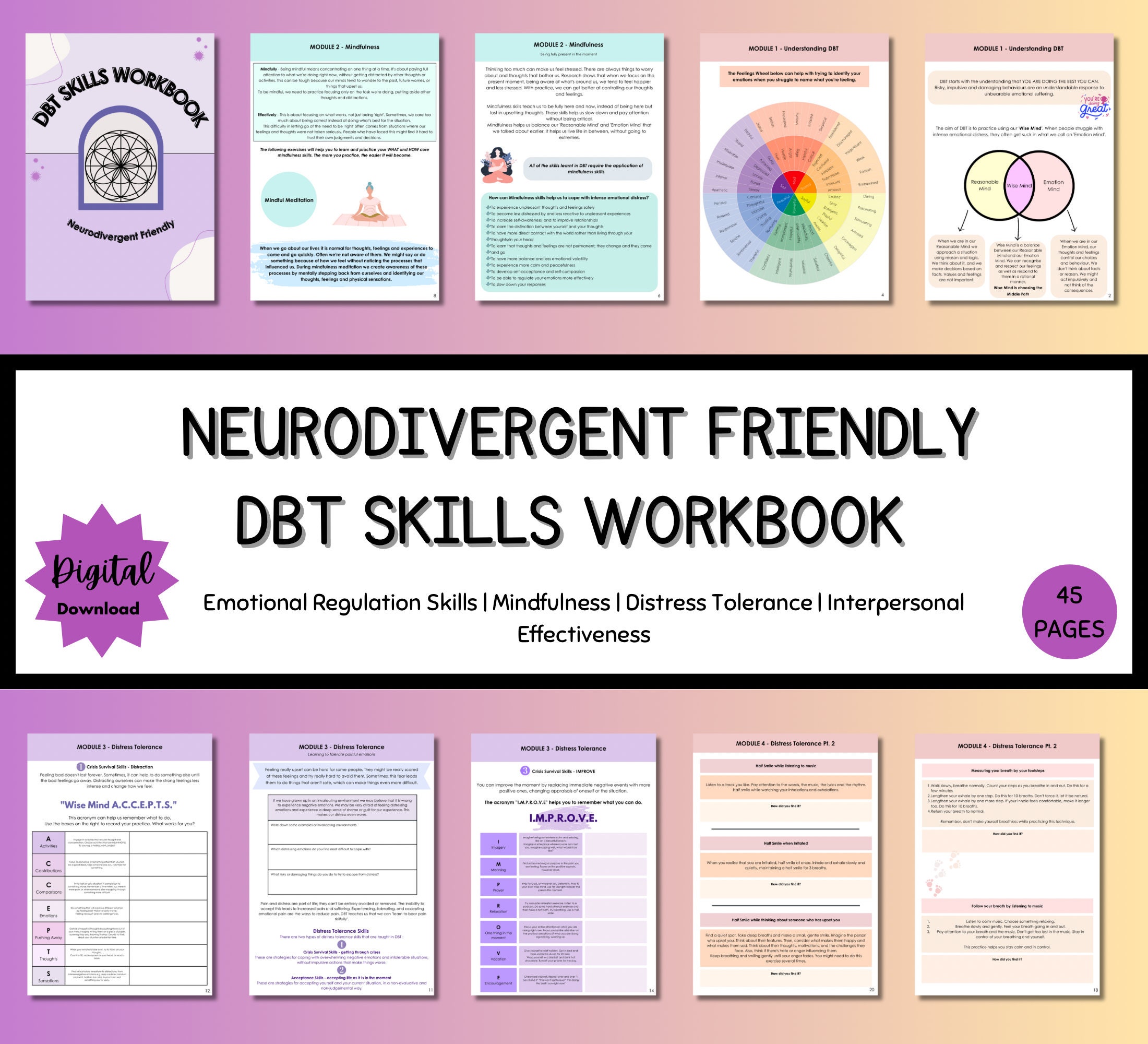 Neurodivergent Friendly DBT Skills, DBT Worksheets, DBT, Emotional Regulation, Neurodivergent ...