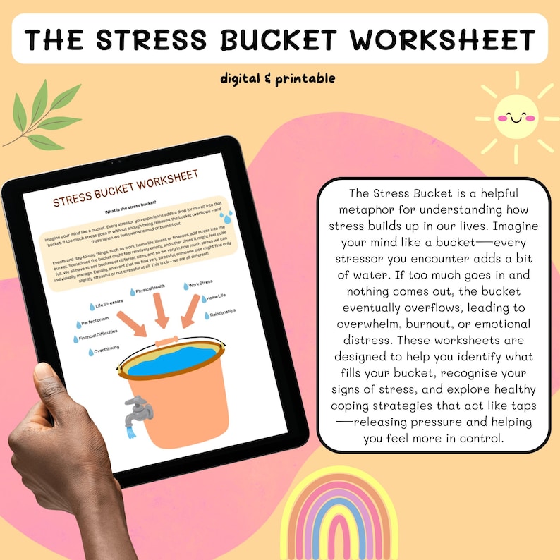 Stress Bucket Worksheet: Therapy & Coping Skills (printable PDF) - Etsy