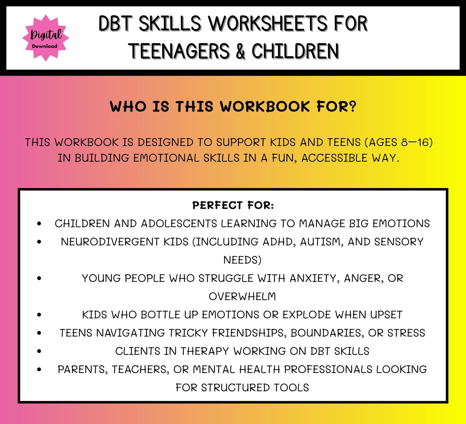 DBT Workbook for Kids, DBT Skills for Teenagers and Children, Dbt Tools ...