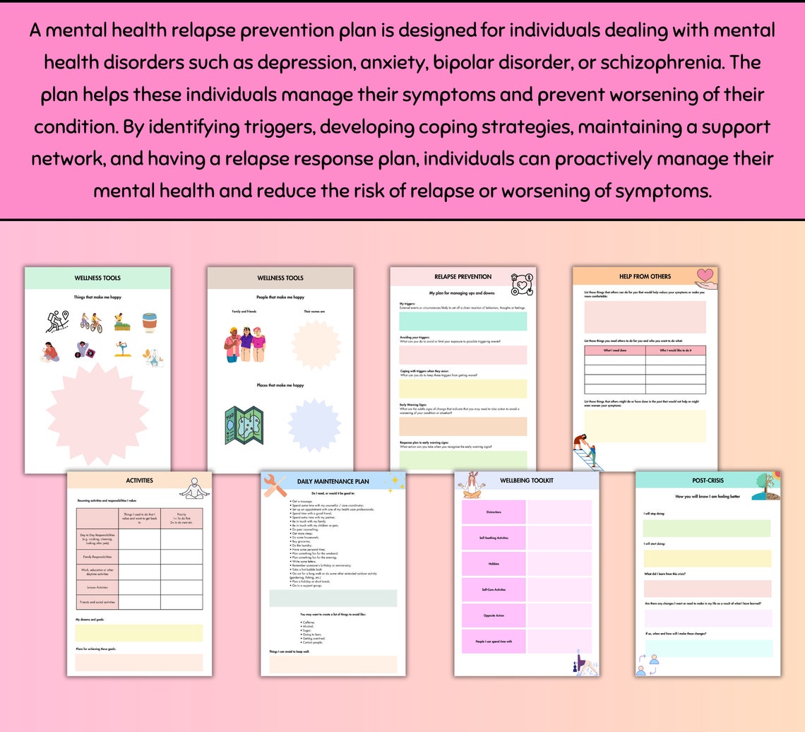 Relapse Prevention Plan, Safety Plan, Coping Skills, Mental Health ...