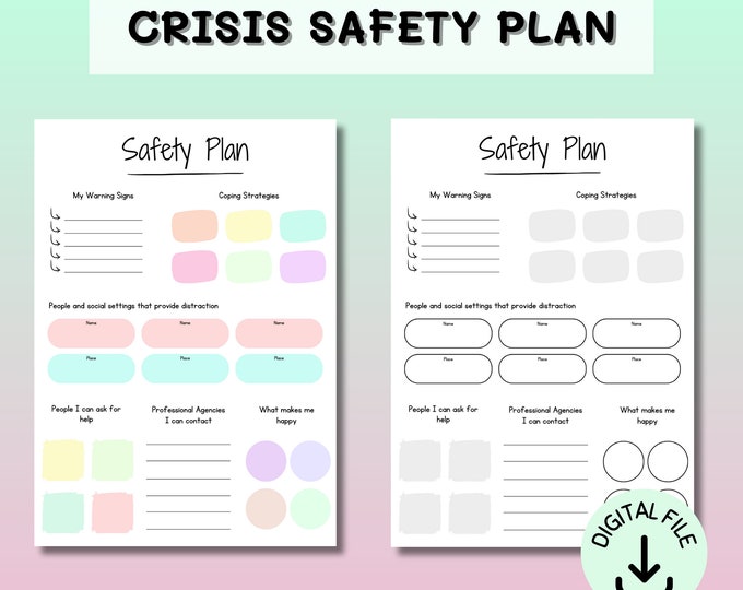 Safety Plan Template Pack Kids Youth, Digital Download, Crisis ...