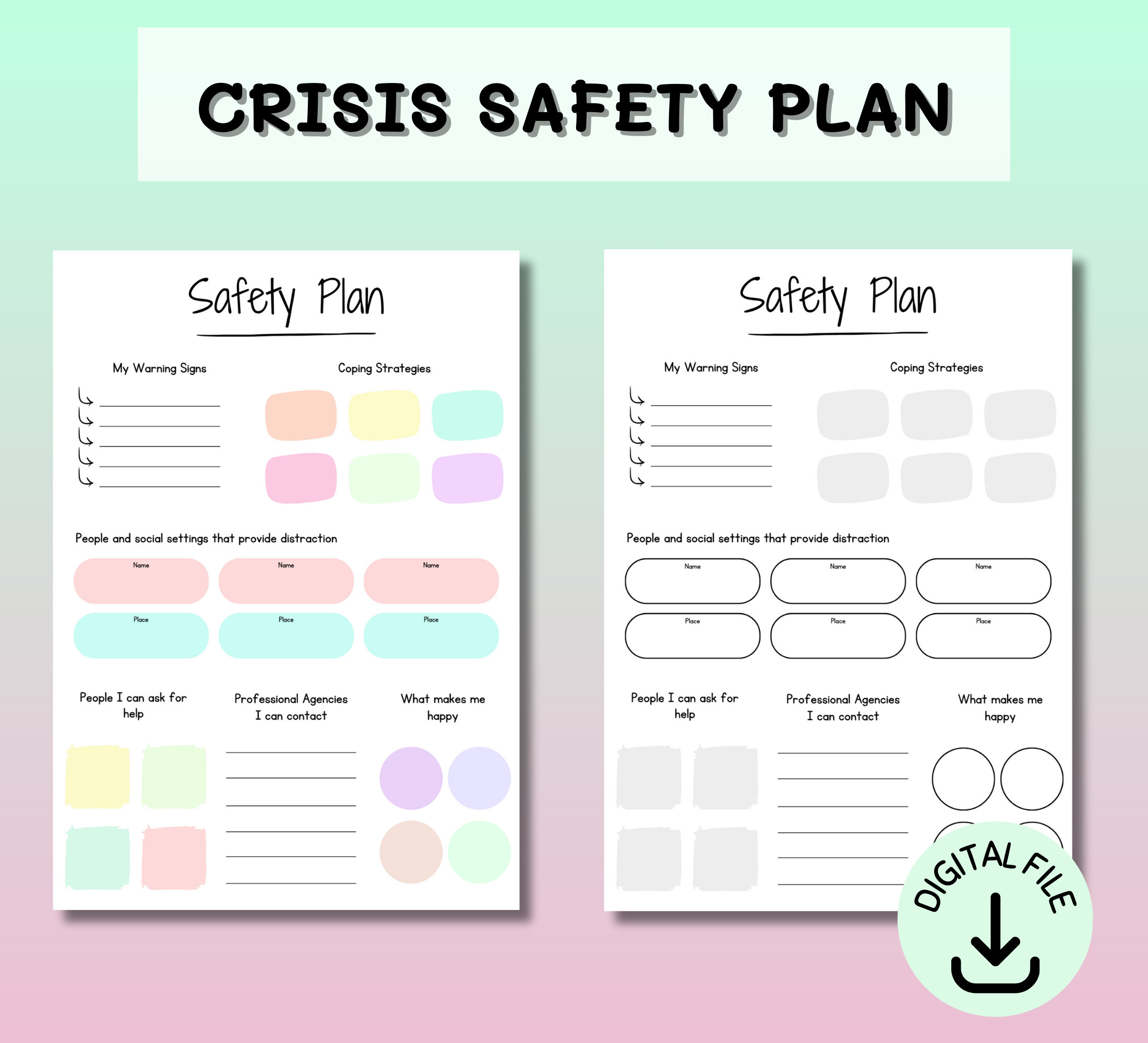 Printable Crisis Safety Plan, Therapist Tools, Therapy Resources, Self ...