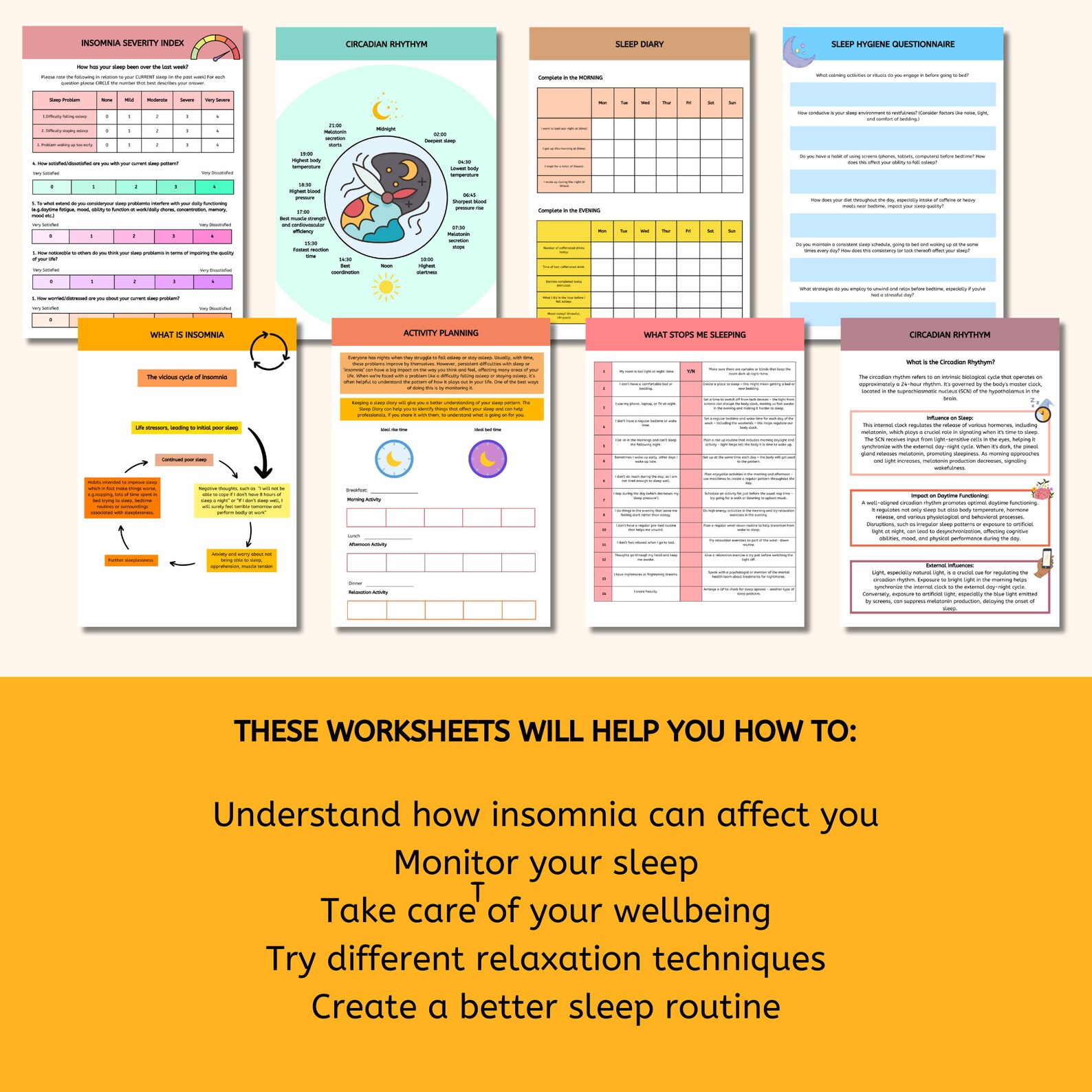 Sleep Hygiene Worksheets, Sleep Journal, Sleep Habits, Sleep Cycle ...
