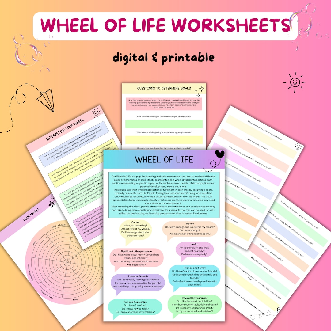 Wheel of Life Worksheet, Self Improvement, Life Coaching Tools ...