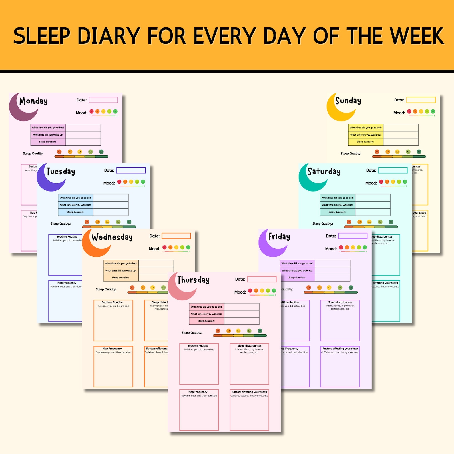 Sleep Hygiene Worksheets, Sleep Journal, Sleep Habits, Sleep Cycle ...