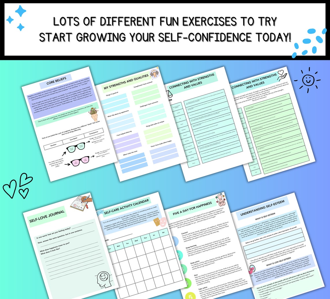 Self Esteem Worksheets, Self Esteem Bundle, Therapy Workbook Journal ...