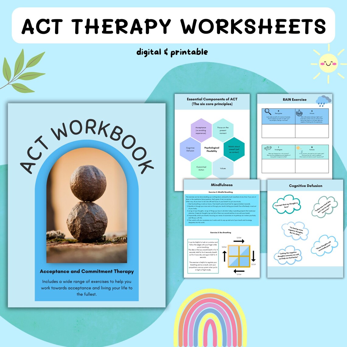 ACT Worksheets, Acceptance and Commitment Therapy, Therapy Worksheets ...