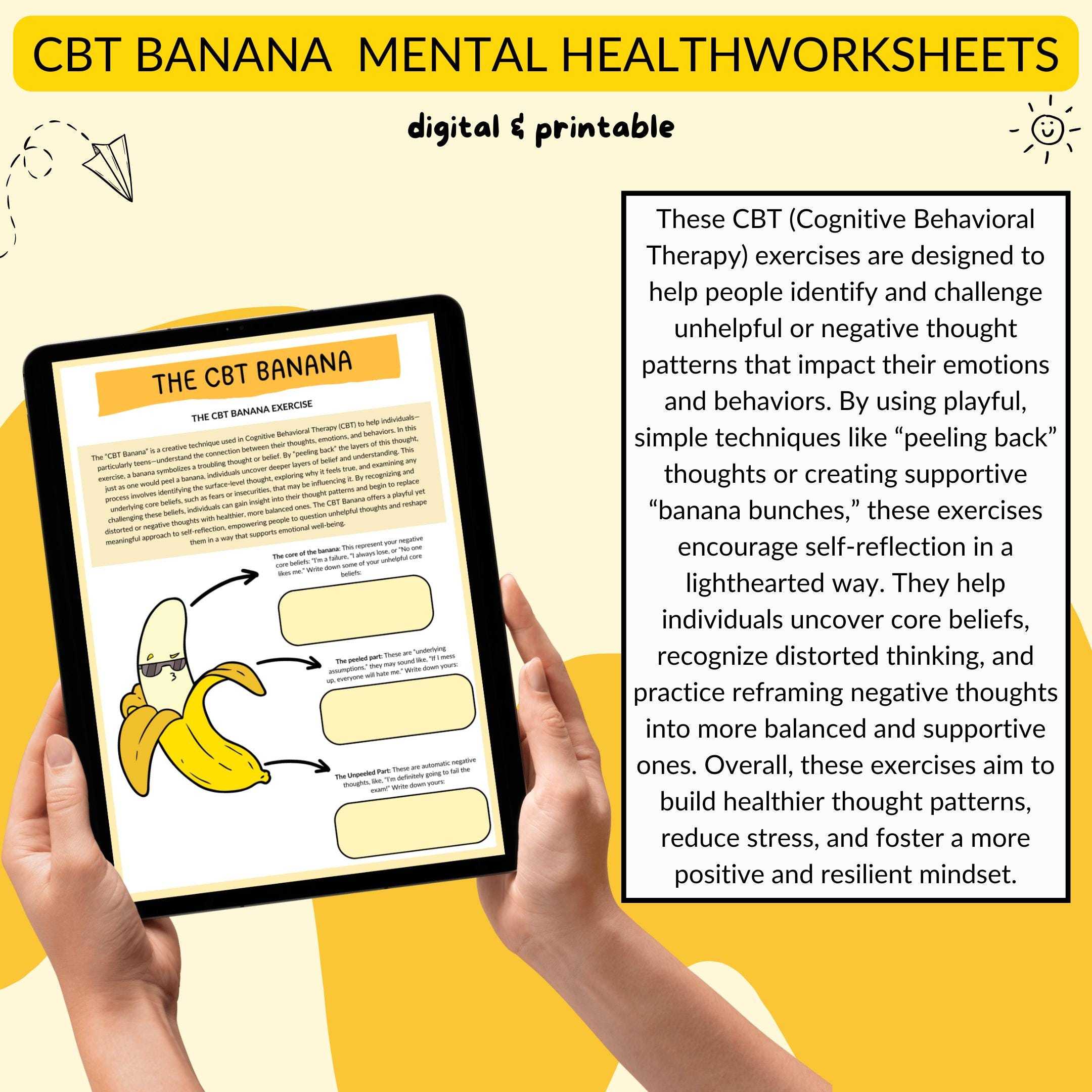 CBT Banana Worksheets, CBT Therapy, CBT Worksheets, Thought Challenging ...