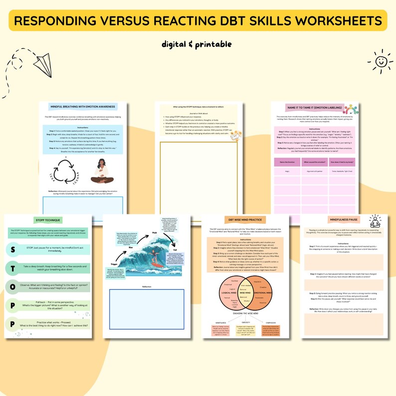 Responding Vs Reacting Workbook: DBT Skills, Emotional Regulation (PDF ...