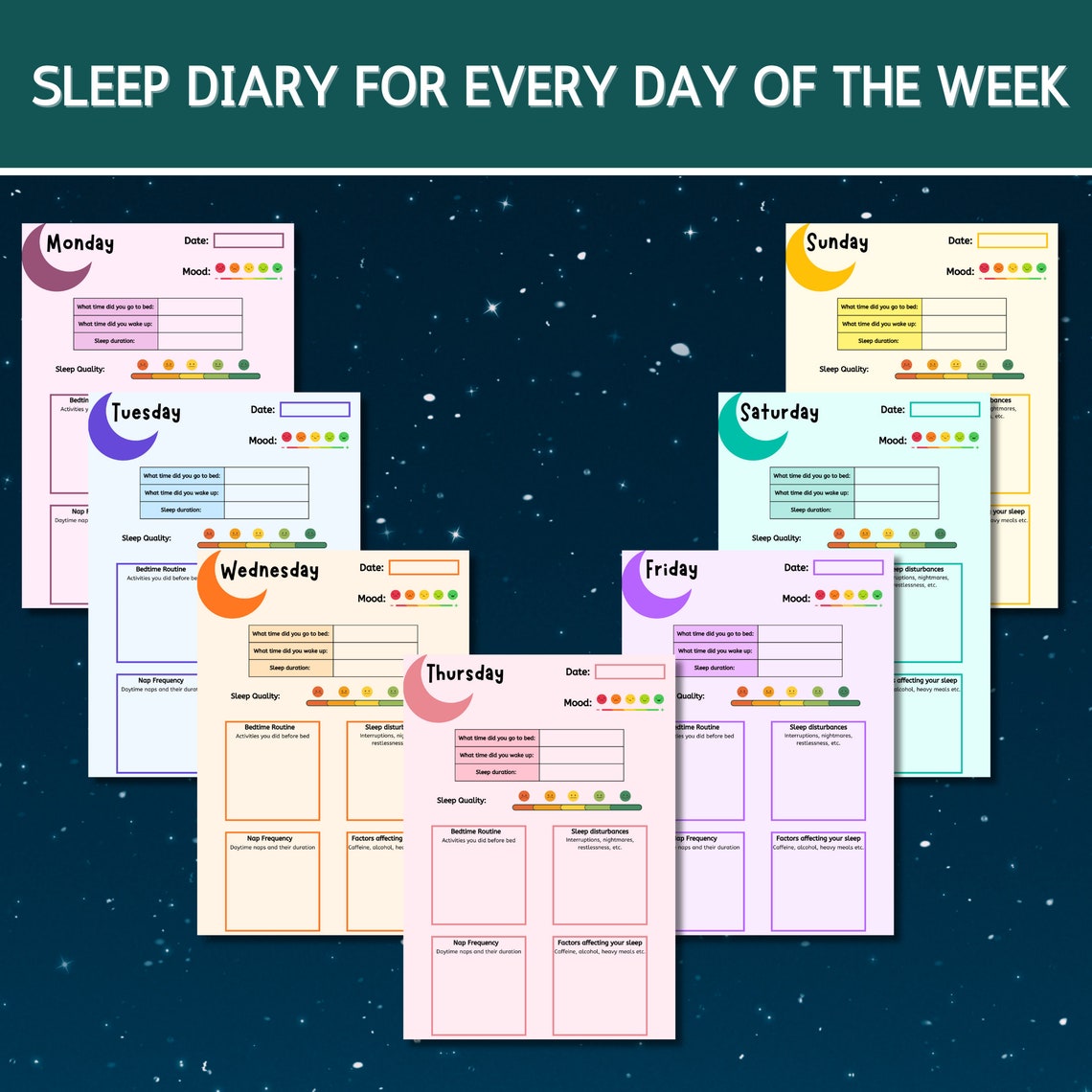 Sleep Hygiene Worksheets, Sleep Tracker, Sleep Habits, Sleep Journal ...
