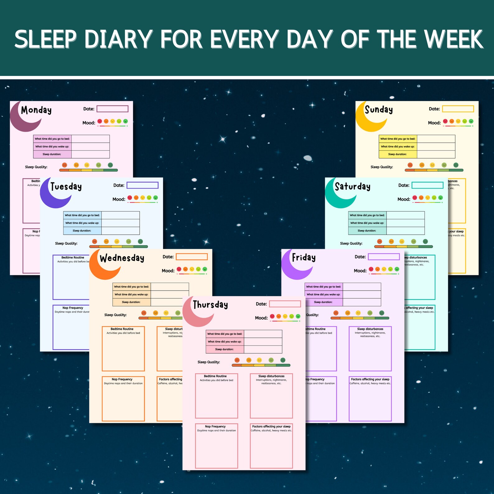Sleep Hygiene Worksheets, Sleep Tracker, Sleep Habits, Sleep Journal ...