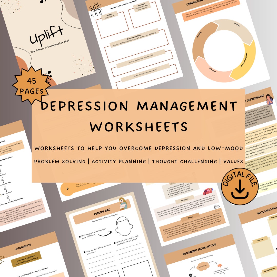Depression and Low Mood Worksheets, Depression Workbook, CBT Worksheets ...