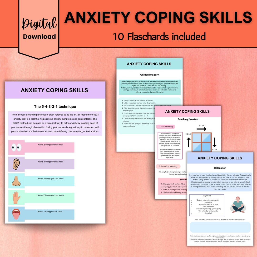 Anxiety Coping Skill Flashcard, Therapy Worksheet, Anxiety Relief, DBT ...