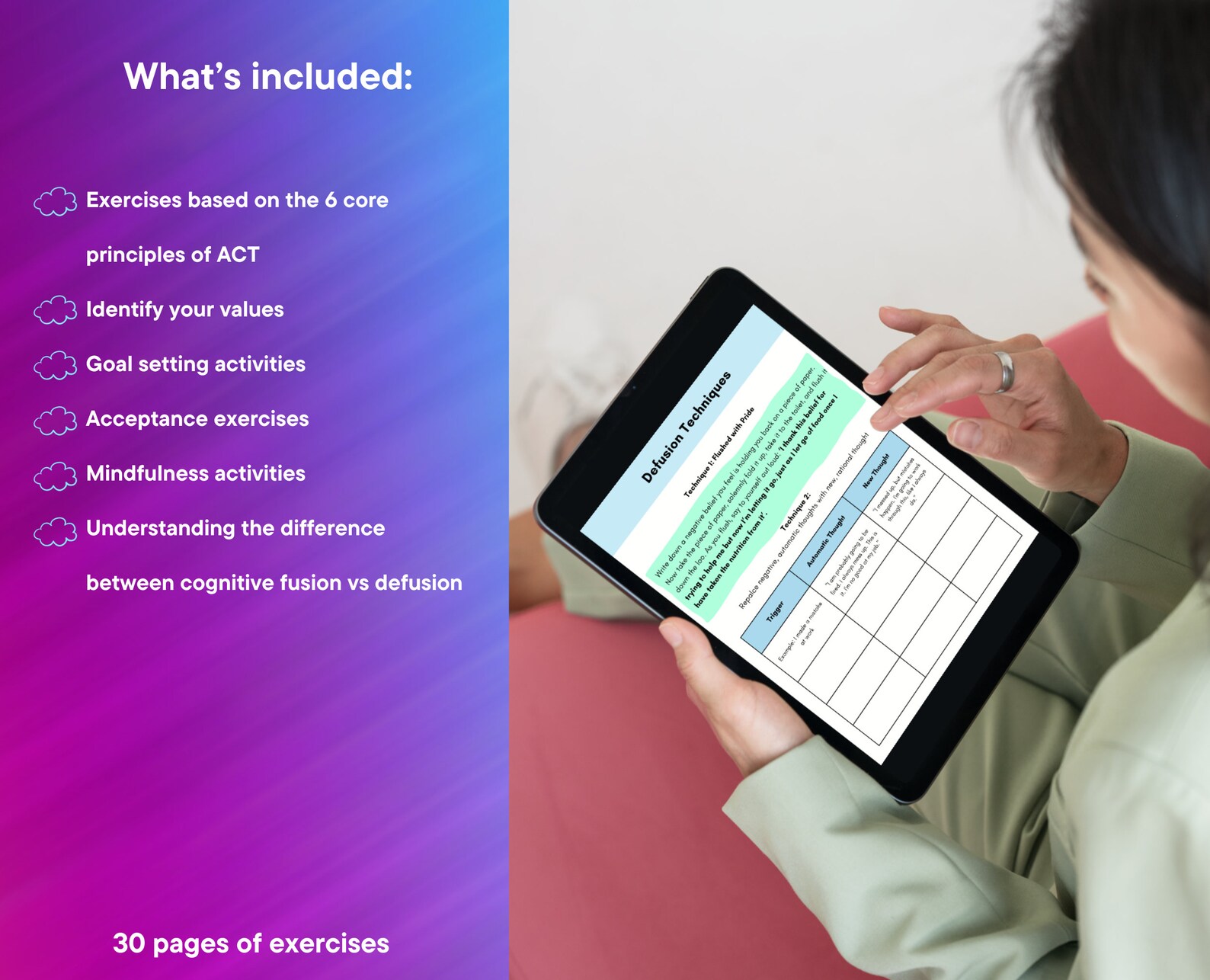 Acceptance and Commitment Therapy Worksheets, ACT Worksheets, Anxiety ...