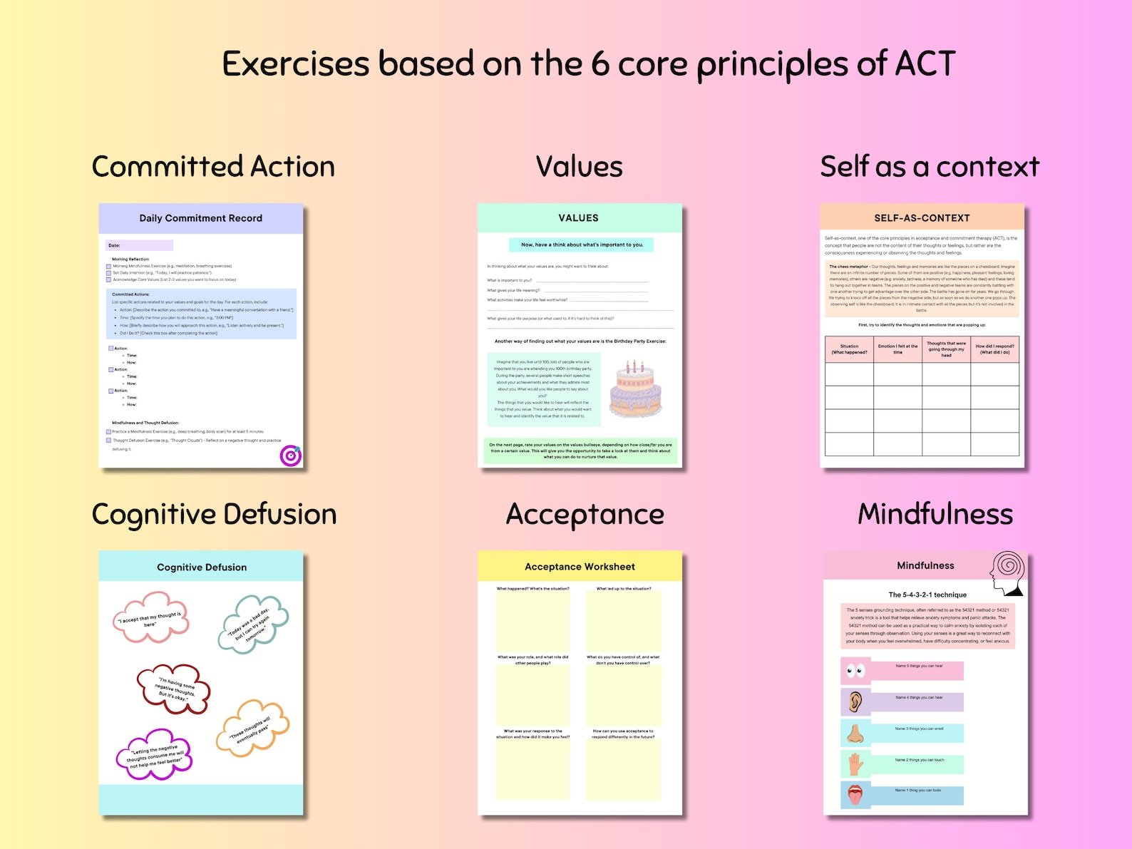 ACT Therapy Worksheets, Acceptance & Commitment Therapy, Therapy ...