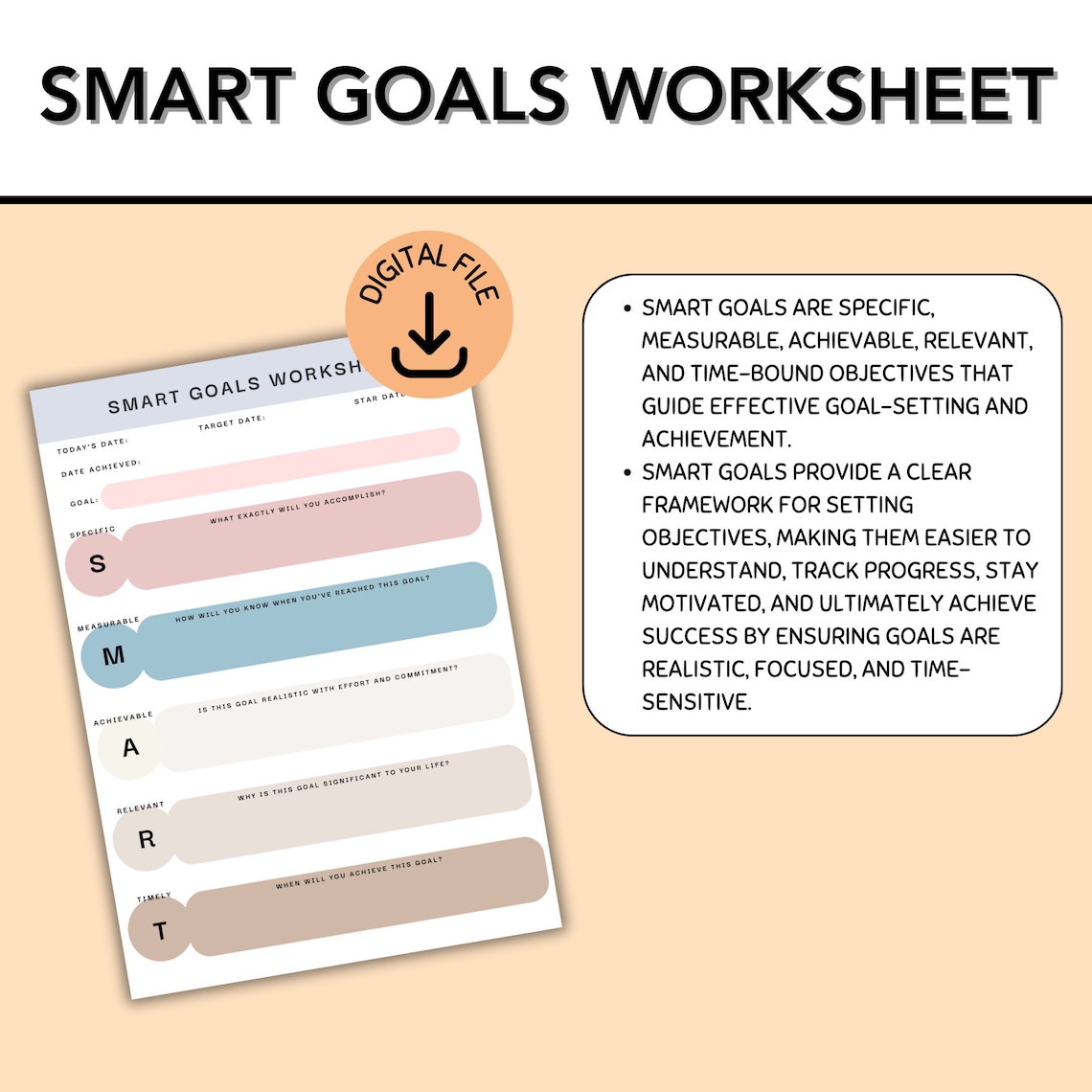 Goal Setting Worksheet / SMART Goals / Goal Planner / Goal Tracker ...